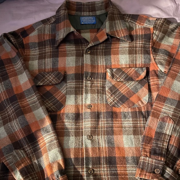 Pendleton | Shirts | Vintage Wool Pendleton Large Orange Tan And Brown ...